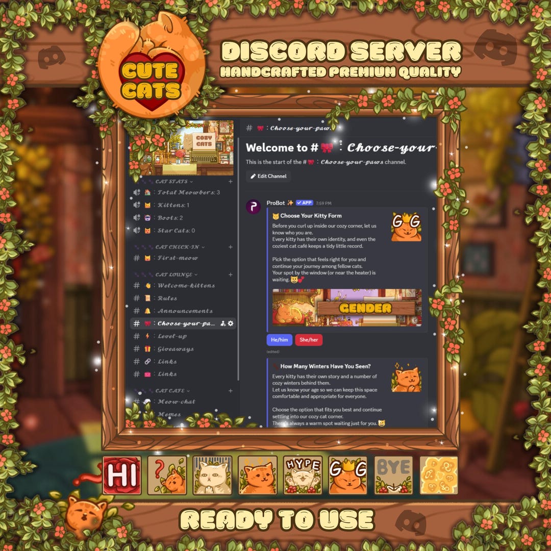 Fully Set up Cozy Cats Discord Server | Cute Aesthetic Template | Pre ...
