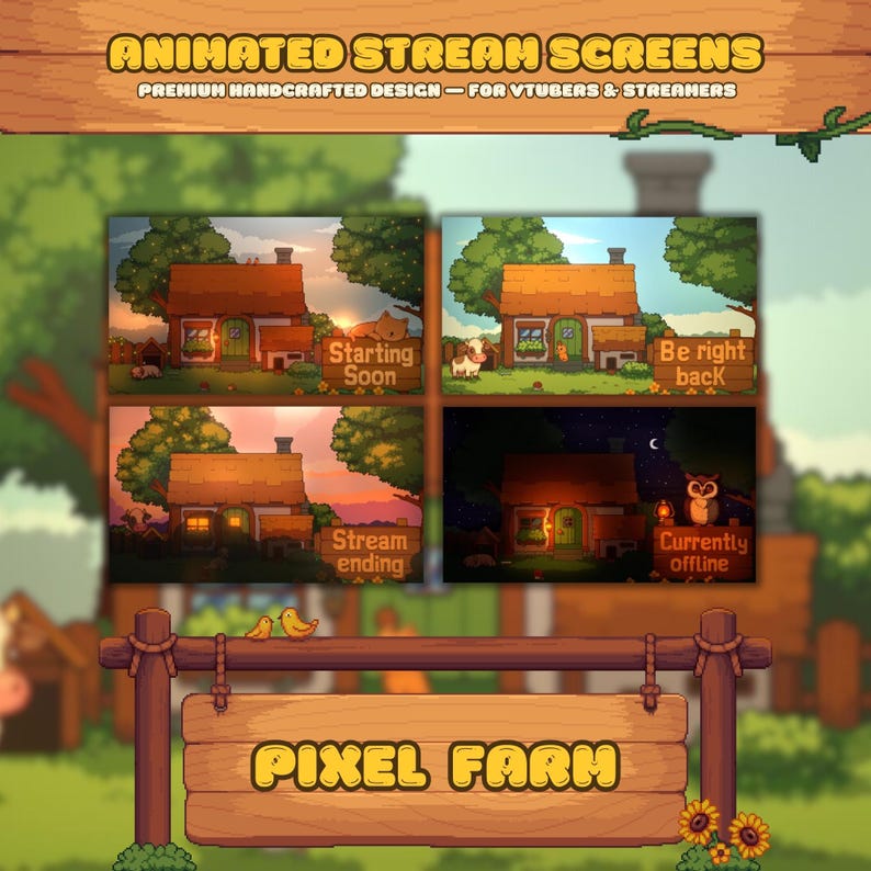 Animated Stream Screens Pack - Cozy Pixel Farm - Etsy