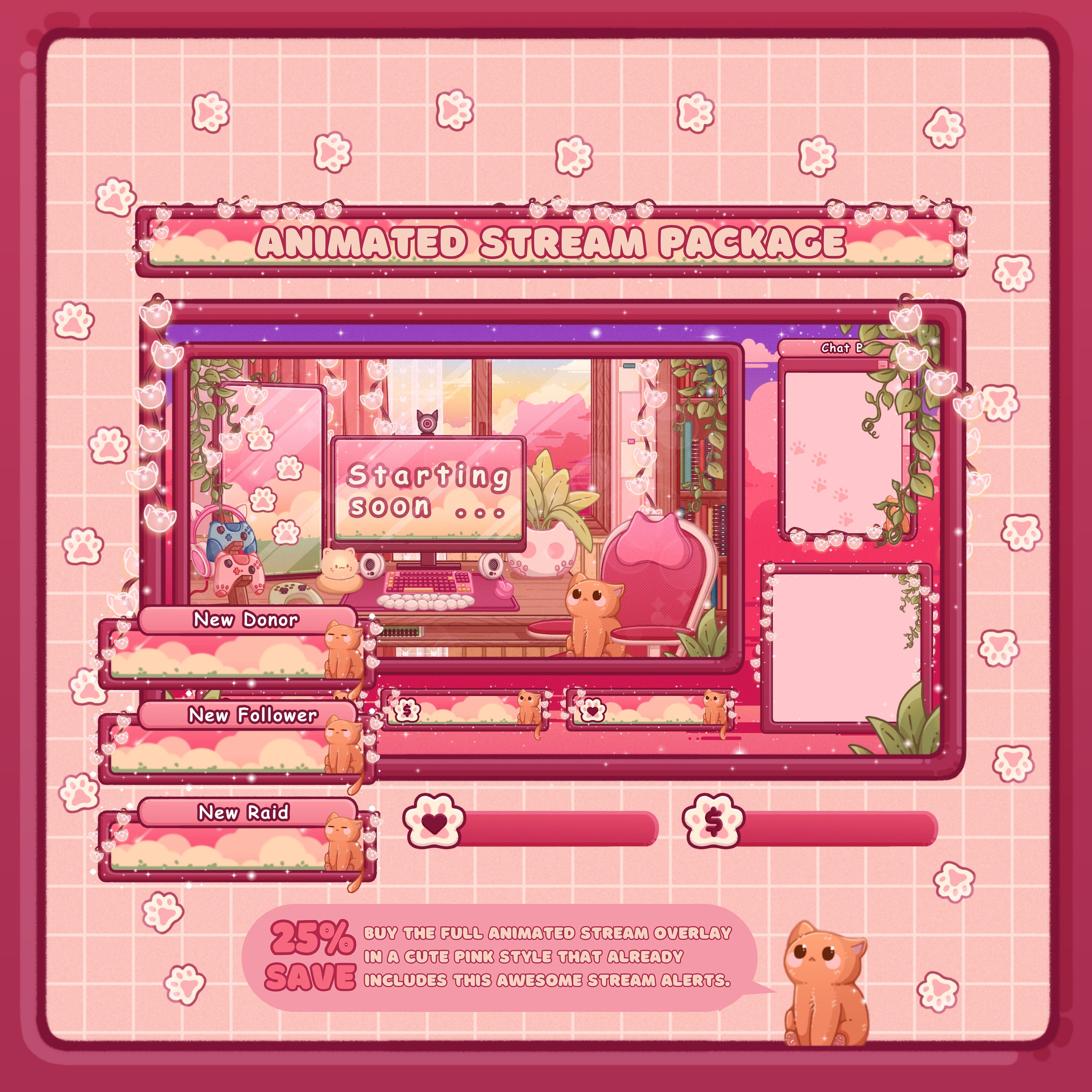 Twitch Alerts Cute Animated Stream Alerts Cozy Cat Alert Pack , New ...