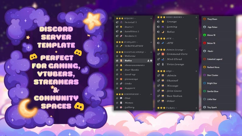Cozy Star Field Discord Server Template | Kawai Purple Template ...