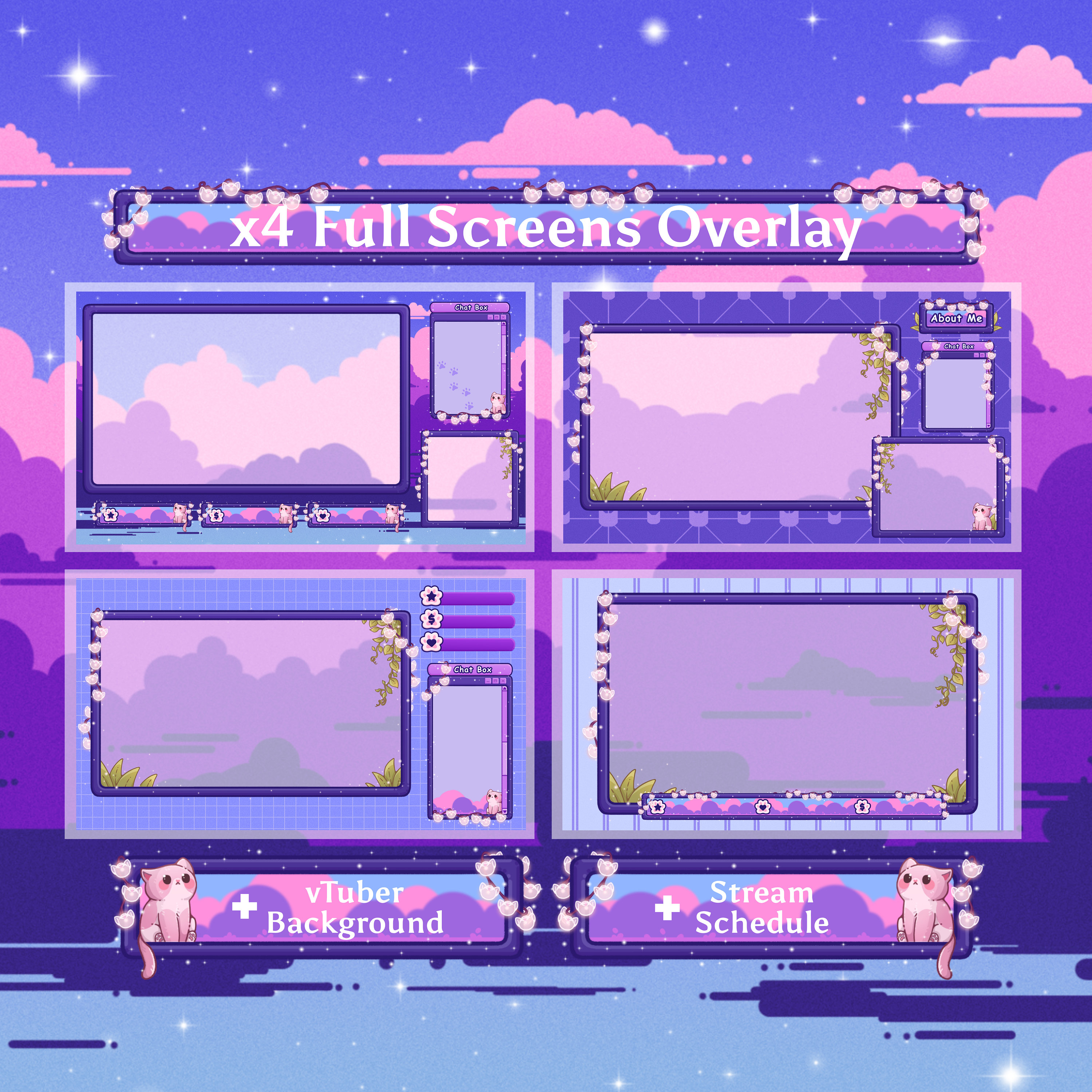 Animated Stream Overlay: Cozy Overlay, Cat Stream Pack, Cottagecore ...