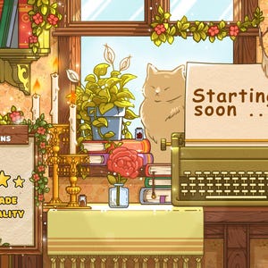 Animated Stream Screens Cozy Cat Animated Twitch Screens Starting Soon ...