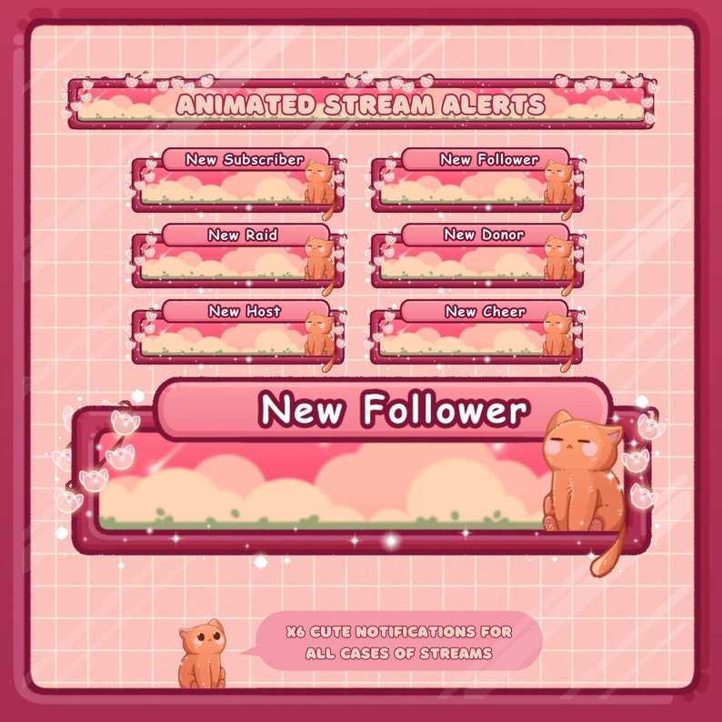 Twitch Alerts Cute Animated Stream Alerts Cozy Cat Alert Pack , New ...
