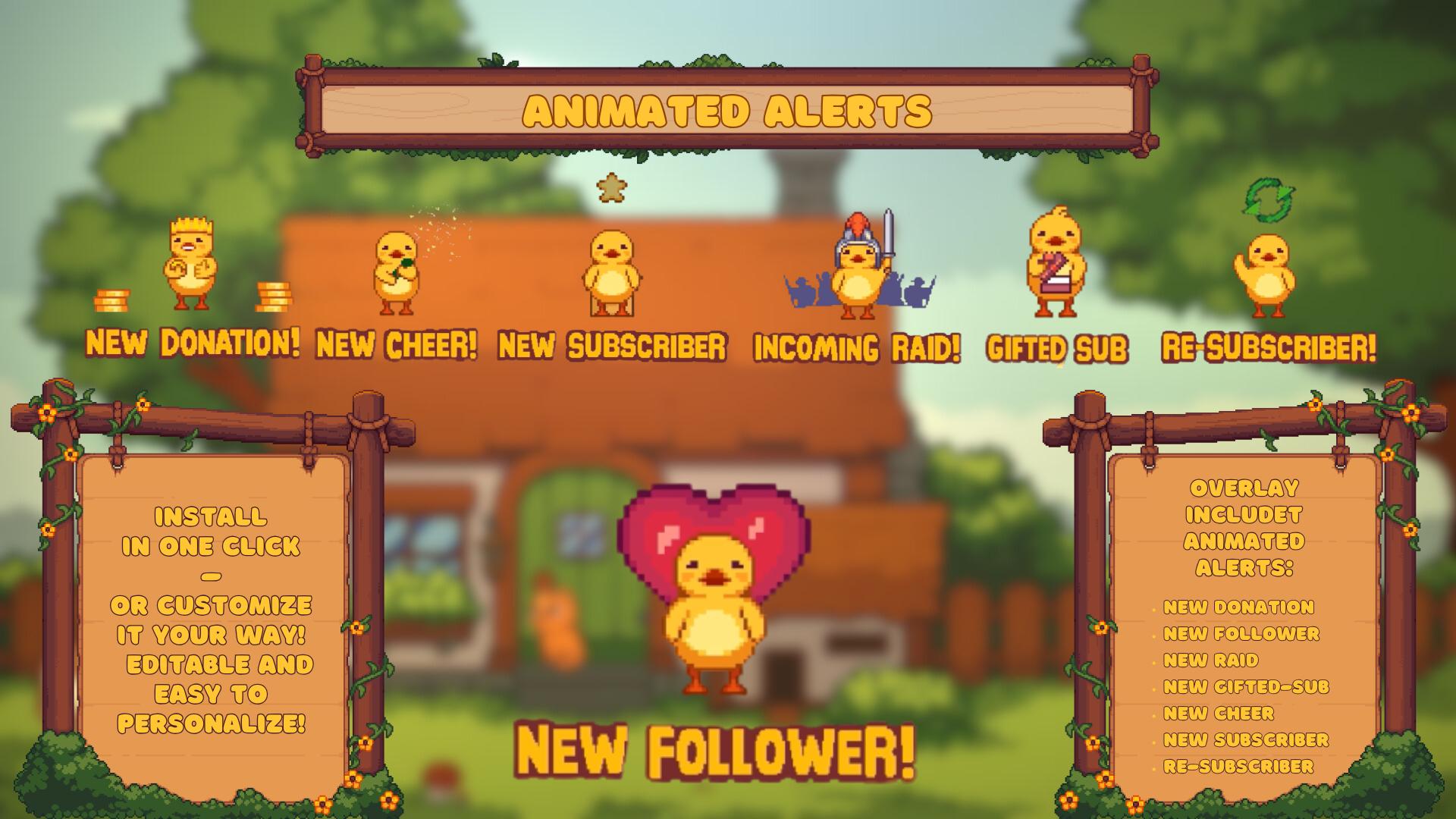 Pixel Farm Twitch Overlay Bundle – Cozy Duck Stream Pack – Animated ...