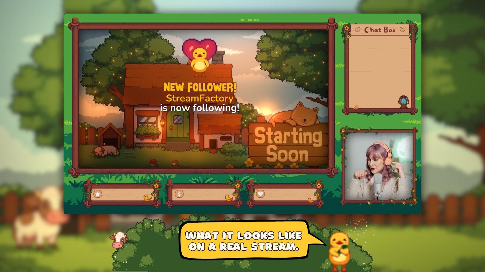 Pixel Farm Twitch Overlay Bundle – Cozy Duck Stream Pack – Animated ...