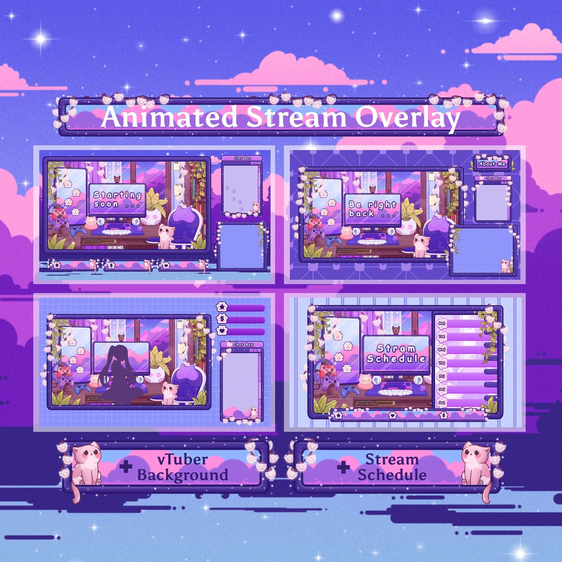 Animated Stream Overlay: Cozy Overlay, Cat Stream Pack, Cottagecore ...