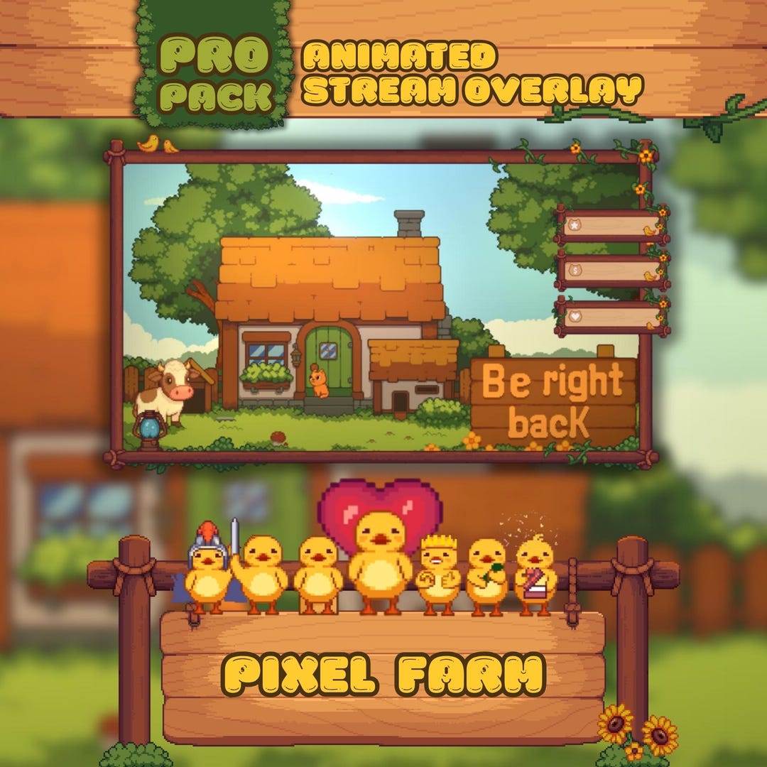 Pixel Farm Twitch Overlay Bundle – Cozy Duck Stream Pack – Animated ...