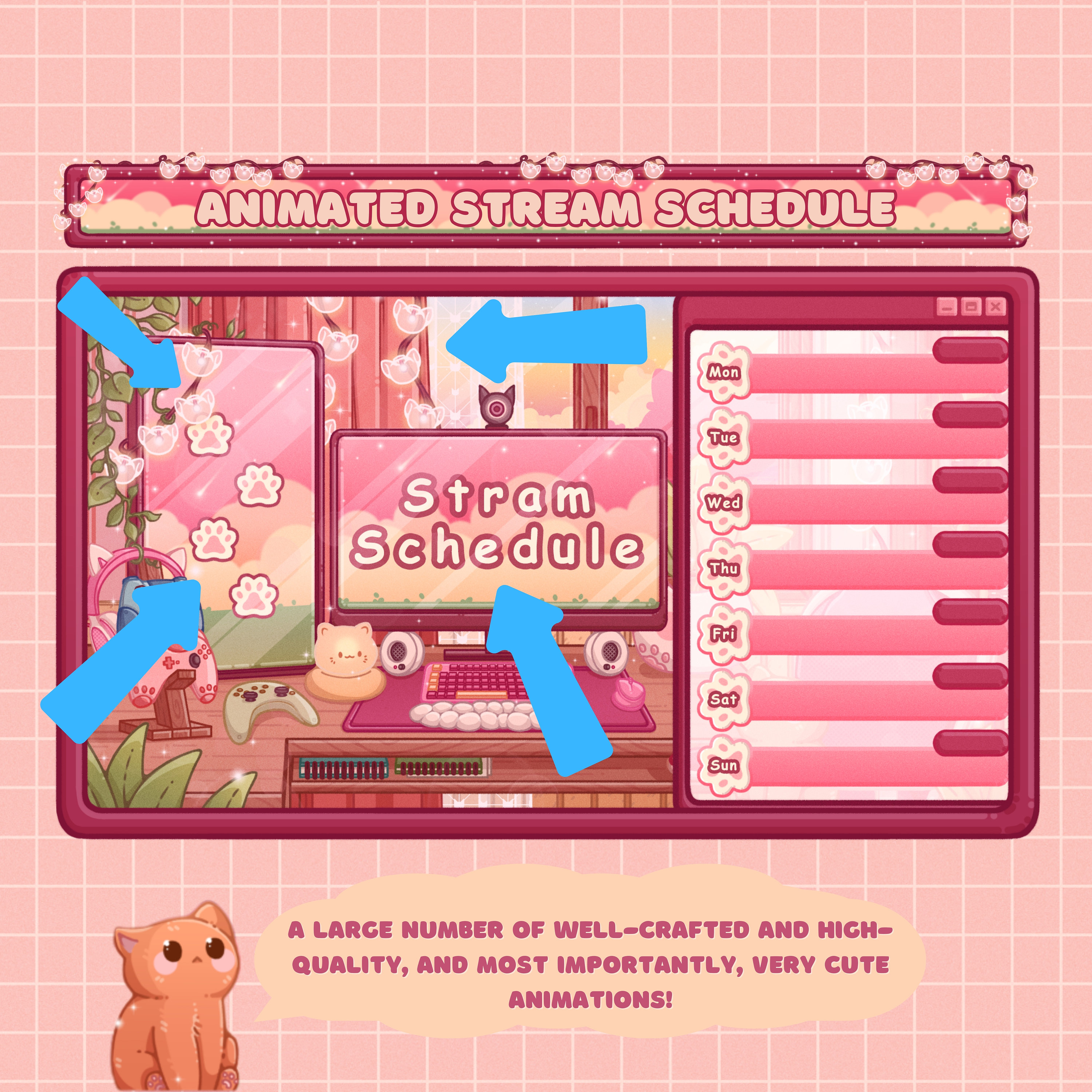 Stream Schedule: Cozy Cat Twitch Schedule Template, Vtuber Schedule ...