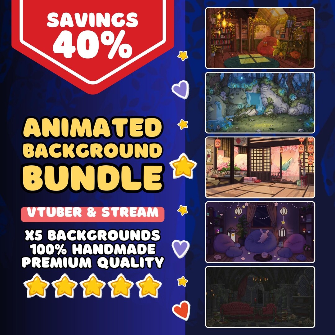 Vtuber Animated Background Bundle – 5 Cute Stream Backgrounds, Cozy ...