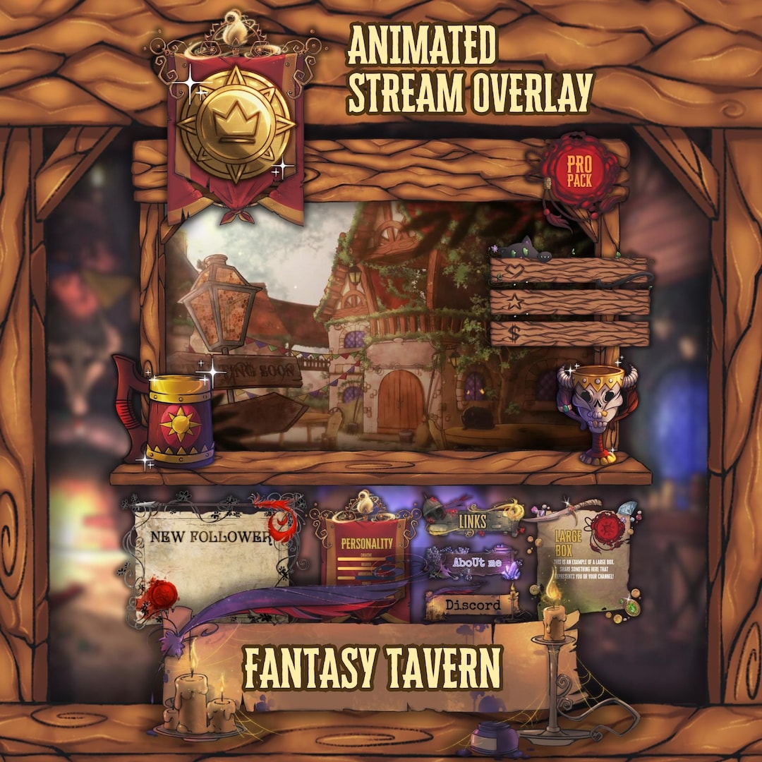 Animated Stream Overlay Pack - Fantasy Medieval Tavern PRO Package ...