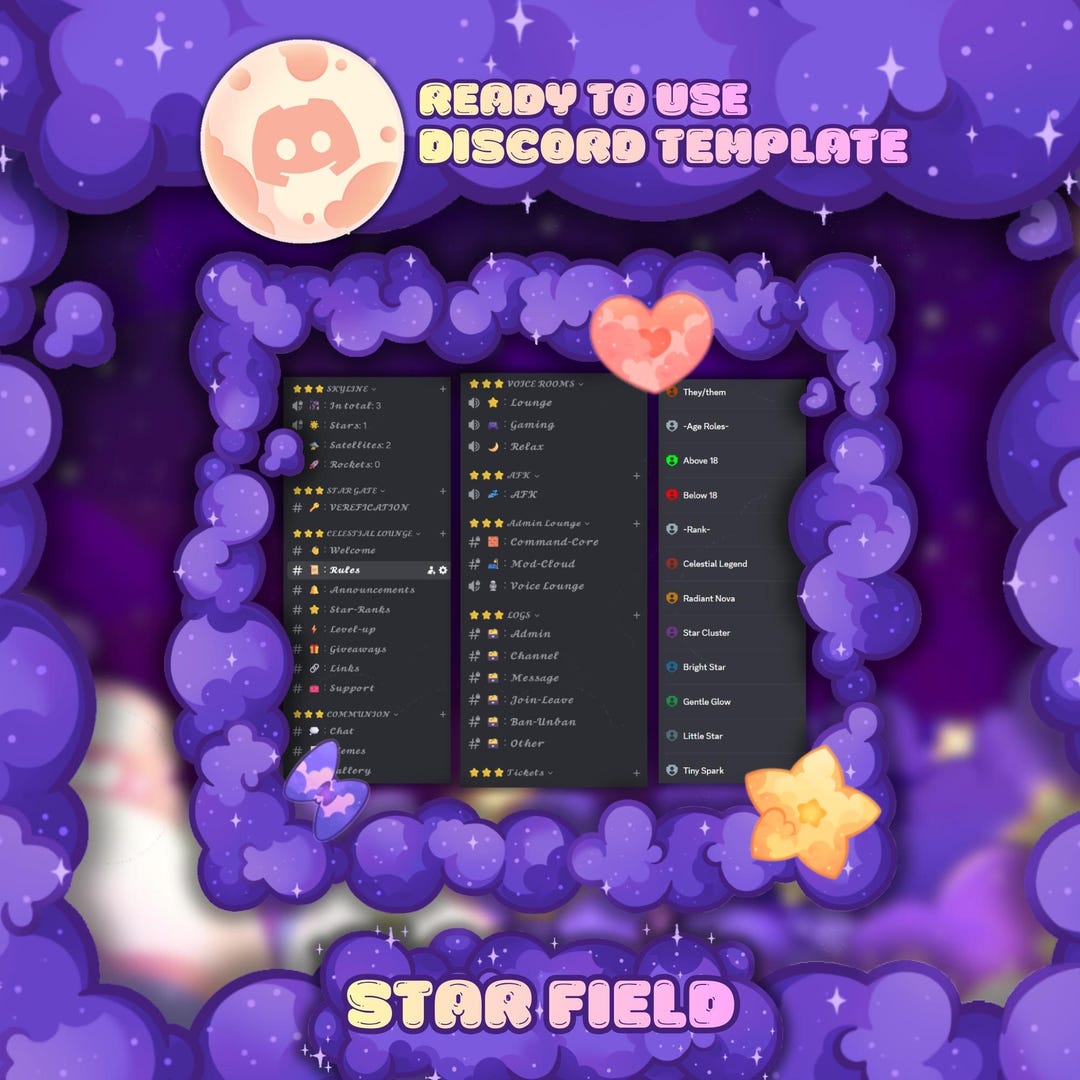 Cozy Star Field Discord Server Template | Kawai Purple Template ...