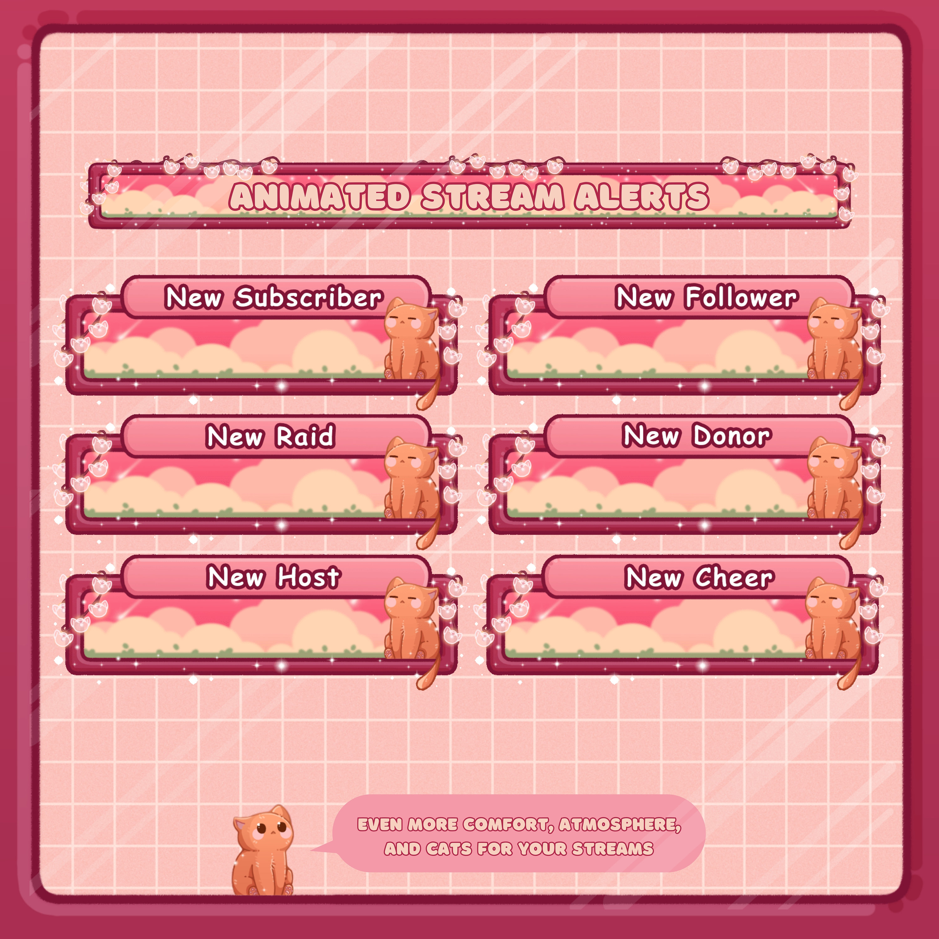 Twitch Alerts Cute Animated Stream Alerts Cozy Cat Alert Pack , New ...