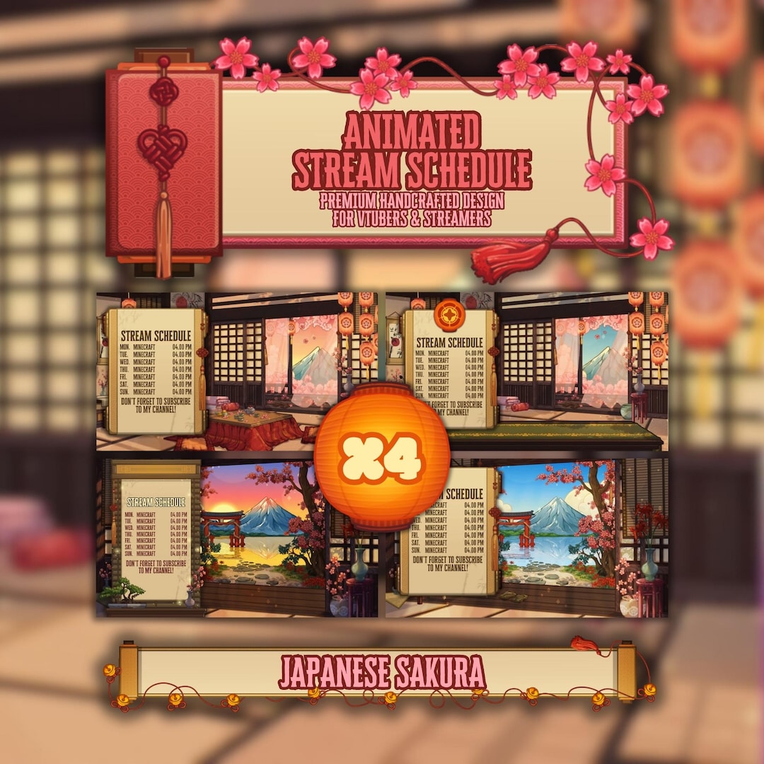 Animated Stream Schedule - Pink Japanese Sakura, 4 Customizable ...