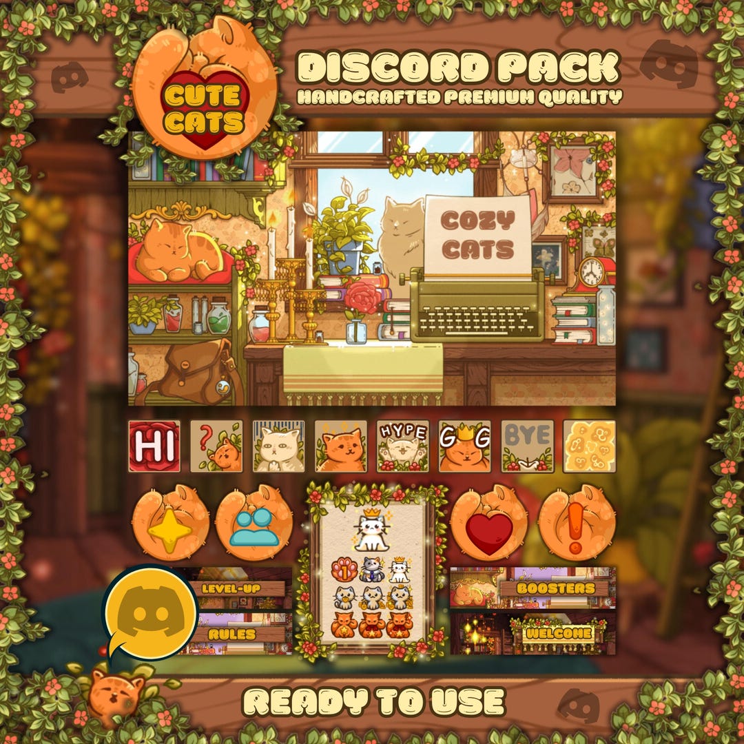 Cozy Cats Discord Pack | Pre-made Cute Aesthetic Decoration | Discord ...