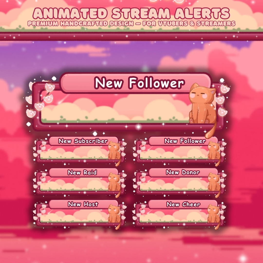 Twitch Alerts Cute Animated Stream Alerts Cozy Cat Alert Pack , New ...