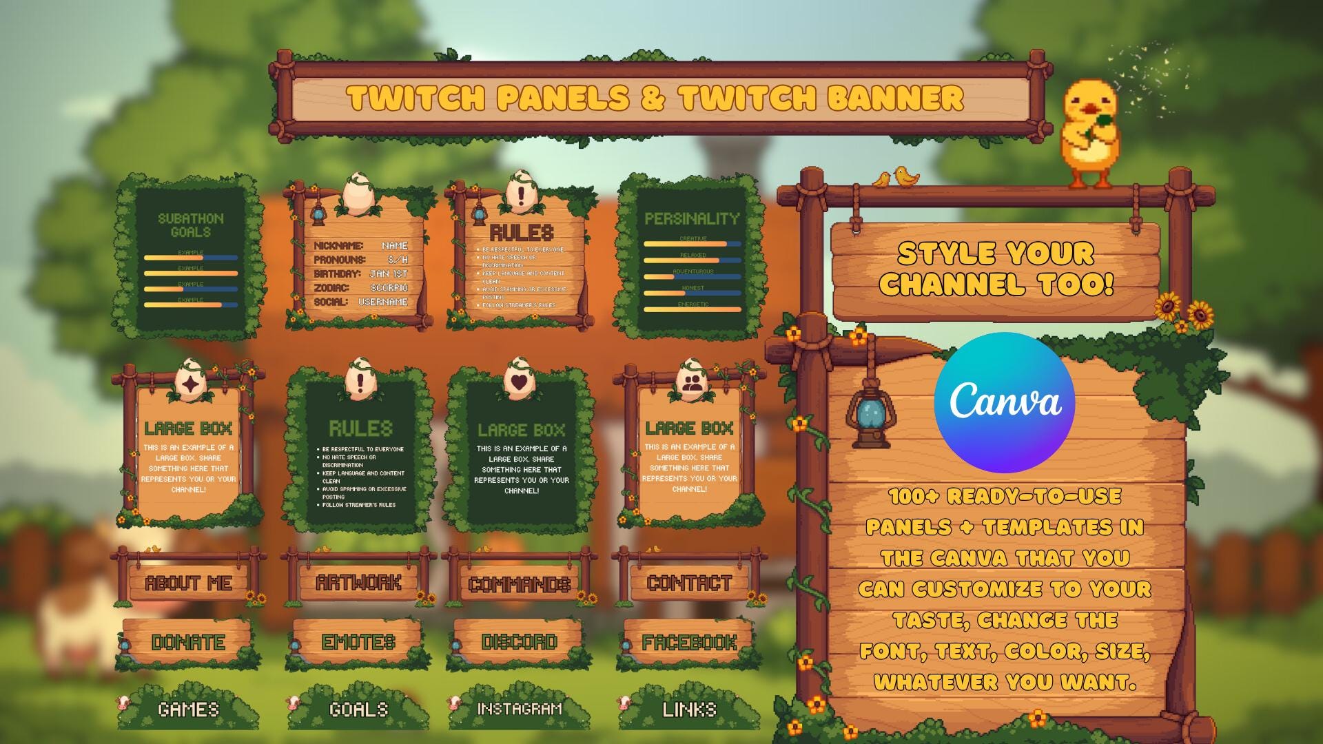 Pixel Farm Twitch Overlay Bundle – Cozy Duck Stream Pack – Animated ...