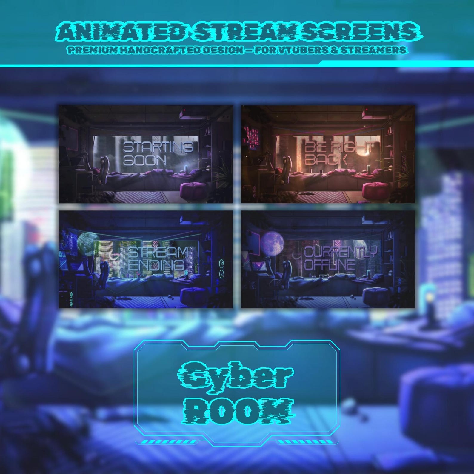 Animated Stream Screens Cyberpunk Room Animated Twitch Screens Starting ...