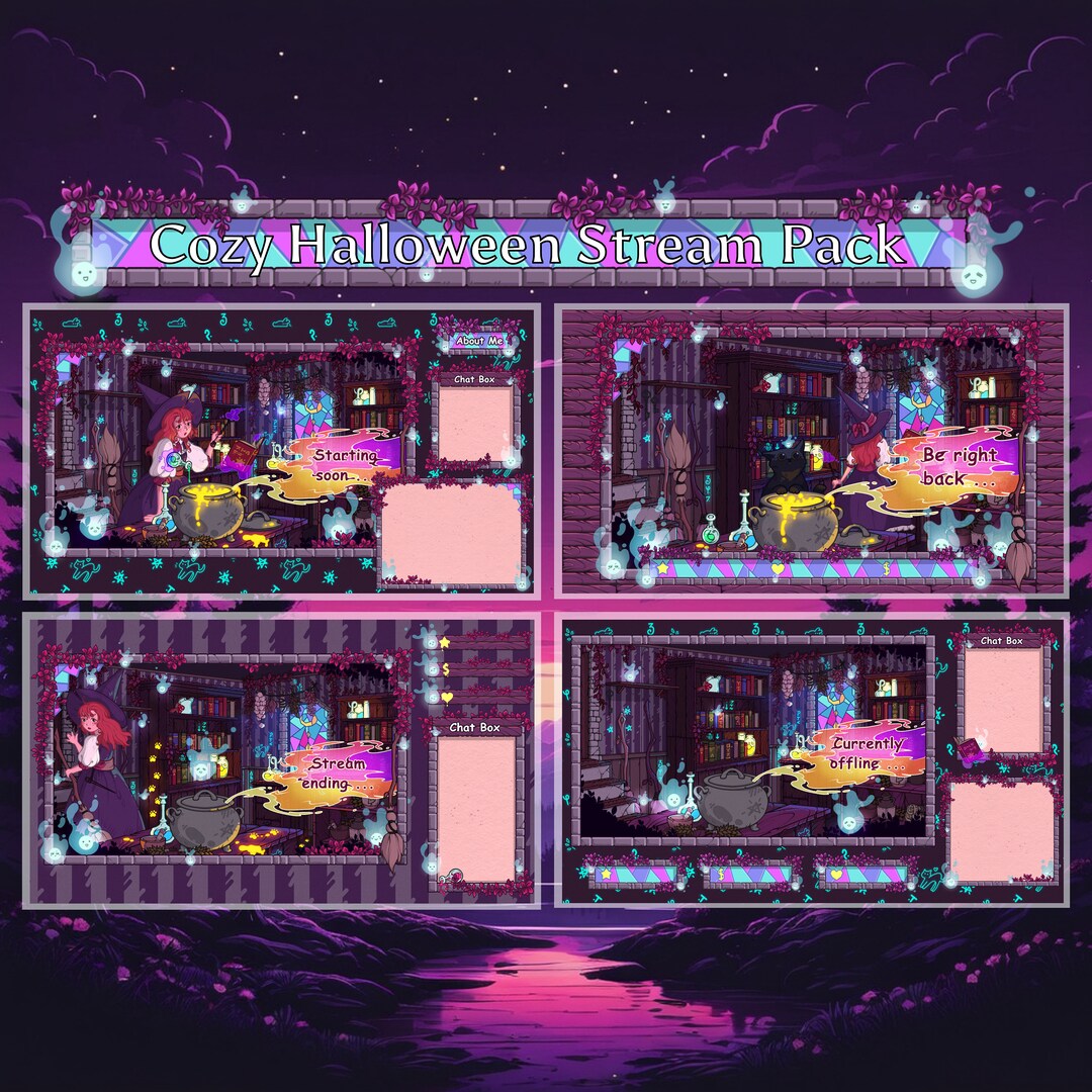 Cozy Stream Overlay, Cozy Halloween Twitch Overlay, Twhitch Overlay ...
