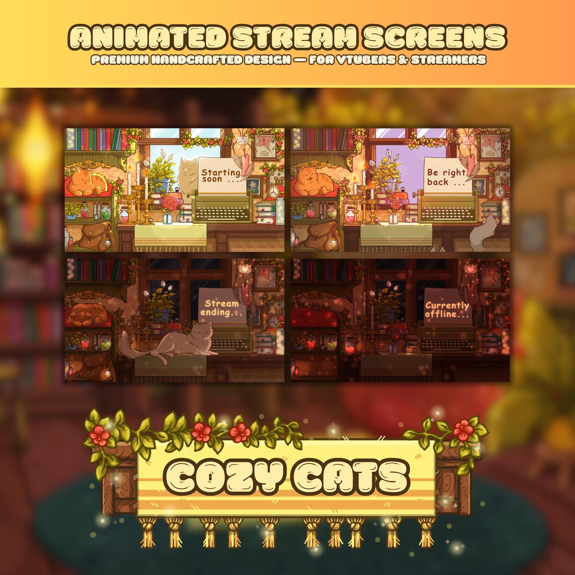 Animated Stream Screens Cozy Cat Animated Twitch Screens Starting Soon ...