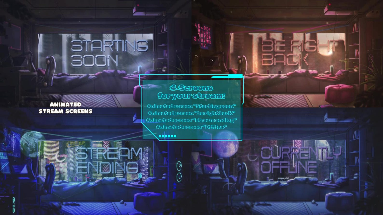 Animated Stream Screens Cyberpunk Room Animated Twitch Screens Starting ...