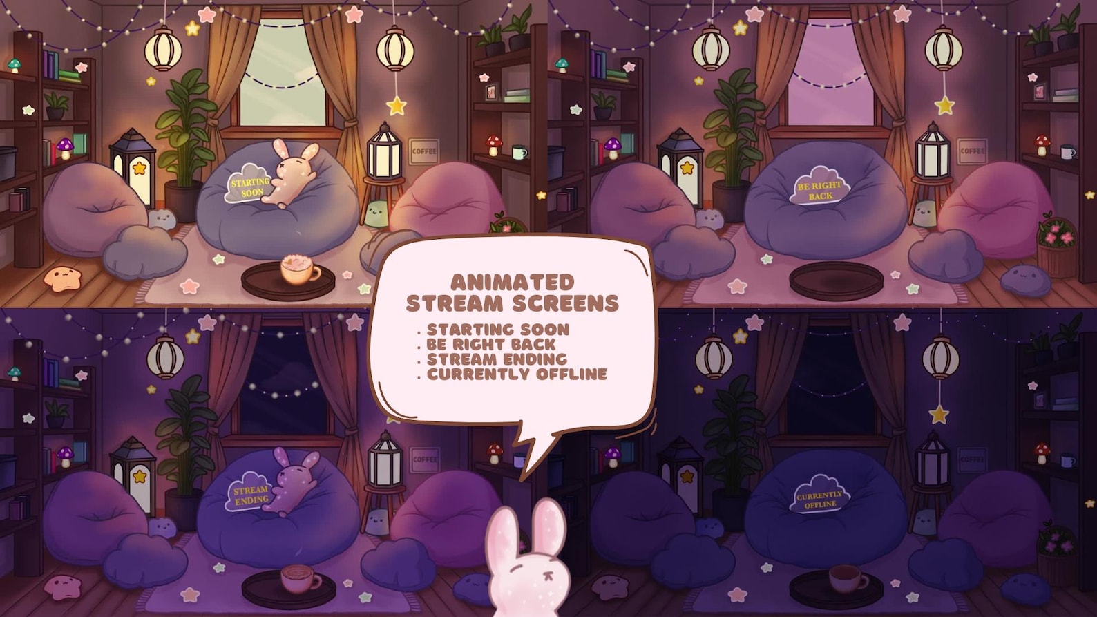 Lofi Coffee Stream Overlay Pack | Cozy Bunny Vtuber Theme | Digital ...