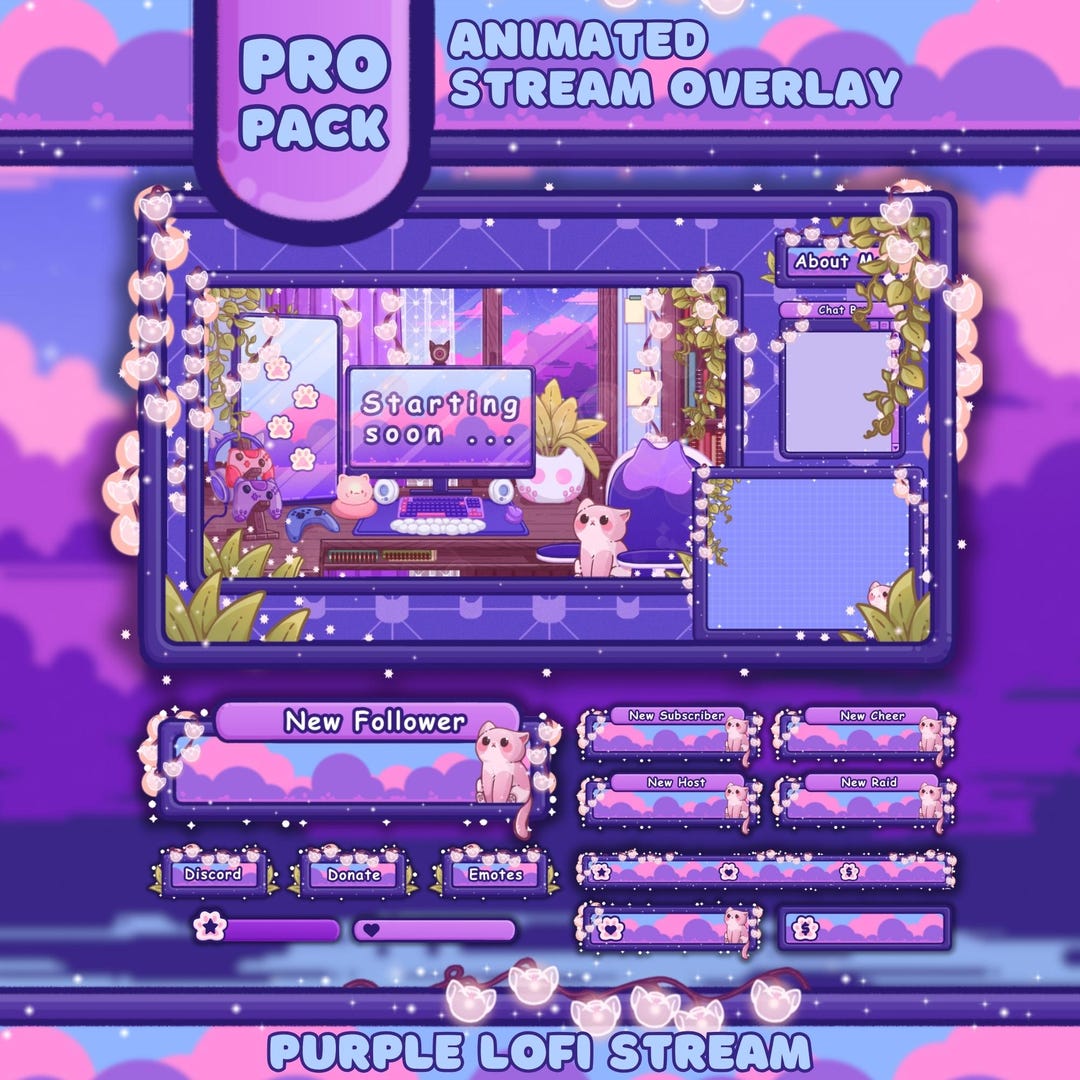 Animated Stream Overlay: Cozy Overlay, Cat Stream Pack, Cottagecore ...