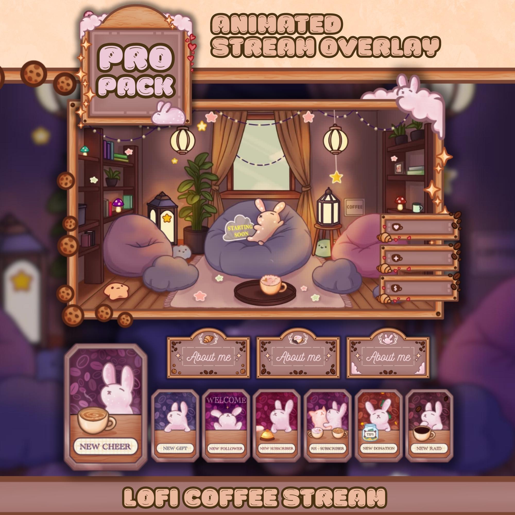 Lofi Coffee Stream Overlay Pack | Cozy Bunny Vtuber Theme | Digital ...