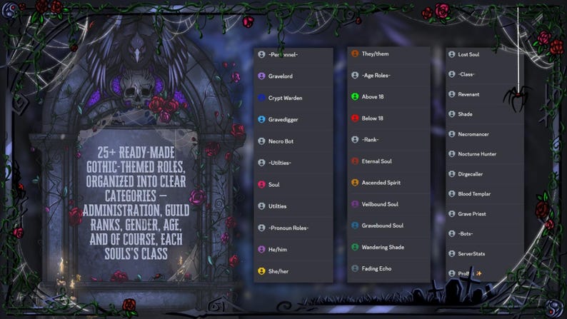Dark Gothic Discord Server Template | Pre-made Black Raven Template ...