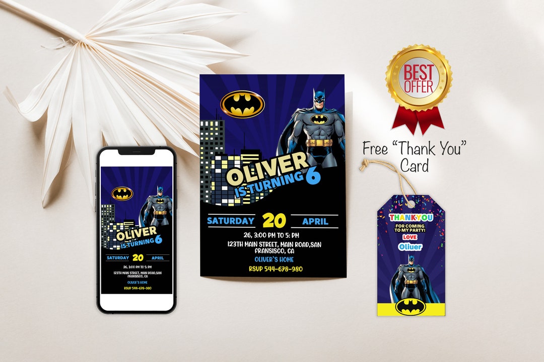 Editable Superhero Invitation Template Bat Guy Party Kids Birthday ...