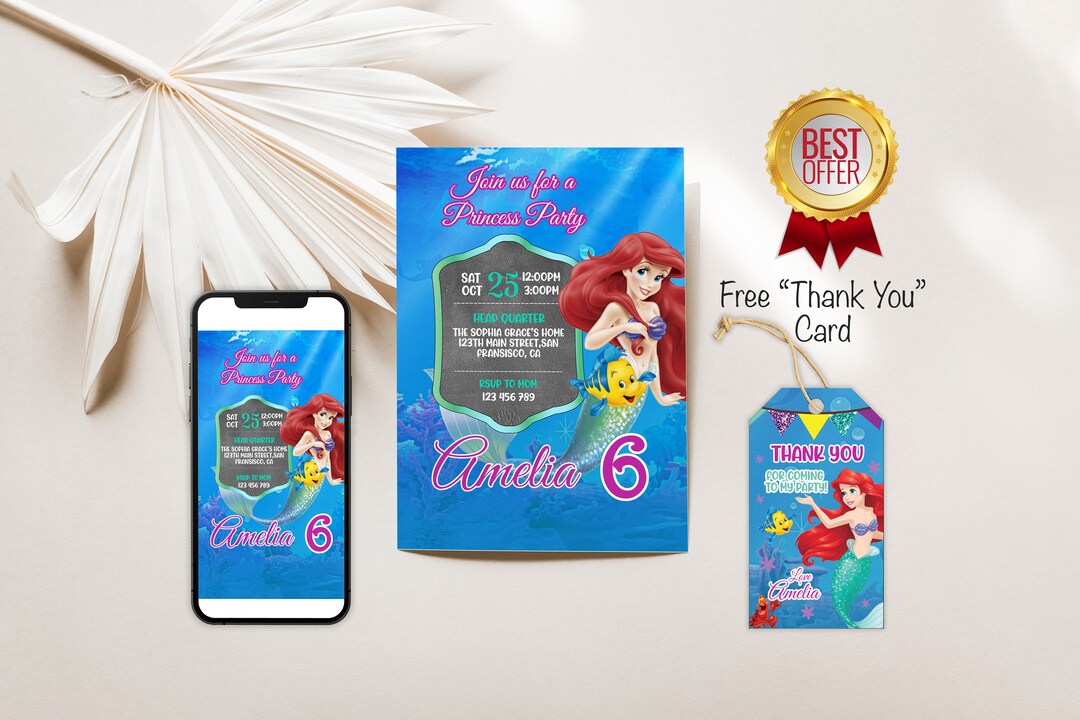 Editable the Little Mermaid Birthday Party Invitation Ariel Birthday ...