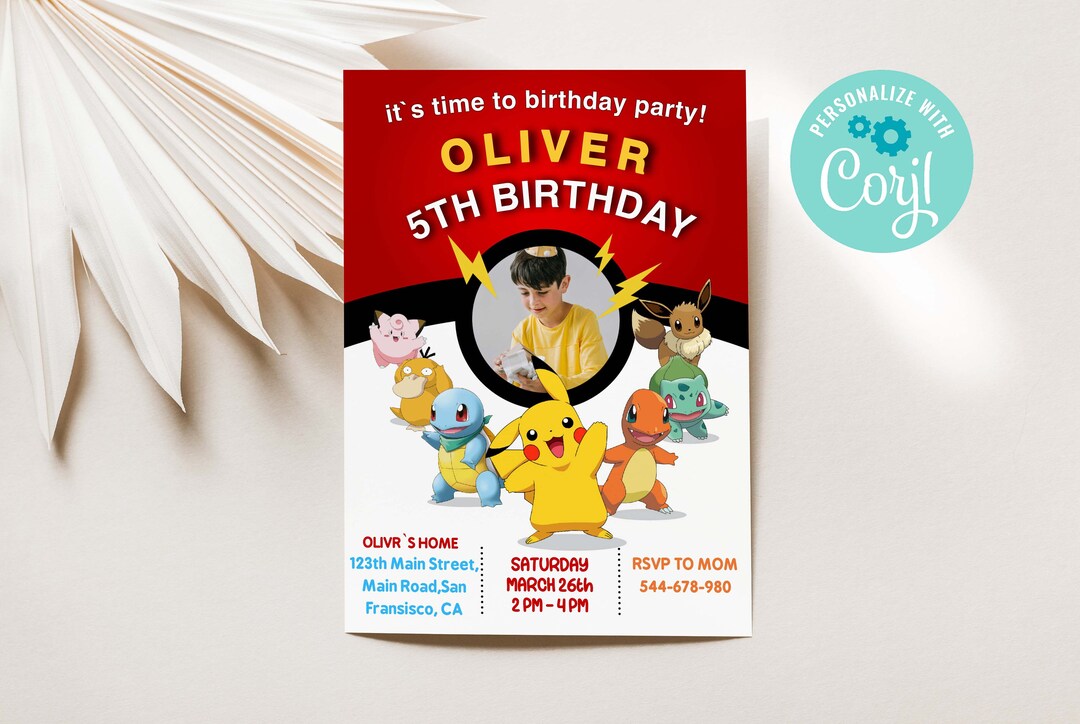 Pokemon Invitation Editable Invitation Kidsbirthday Invite Digital ...
