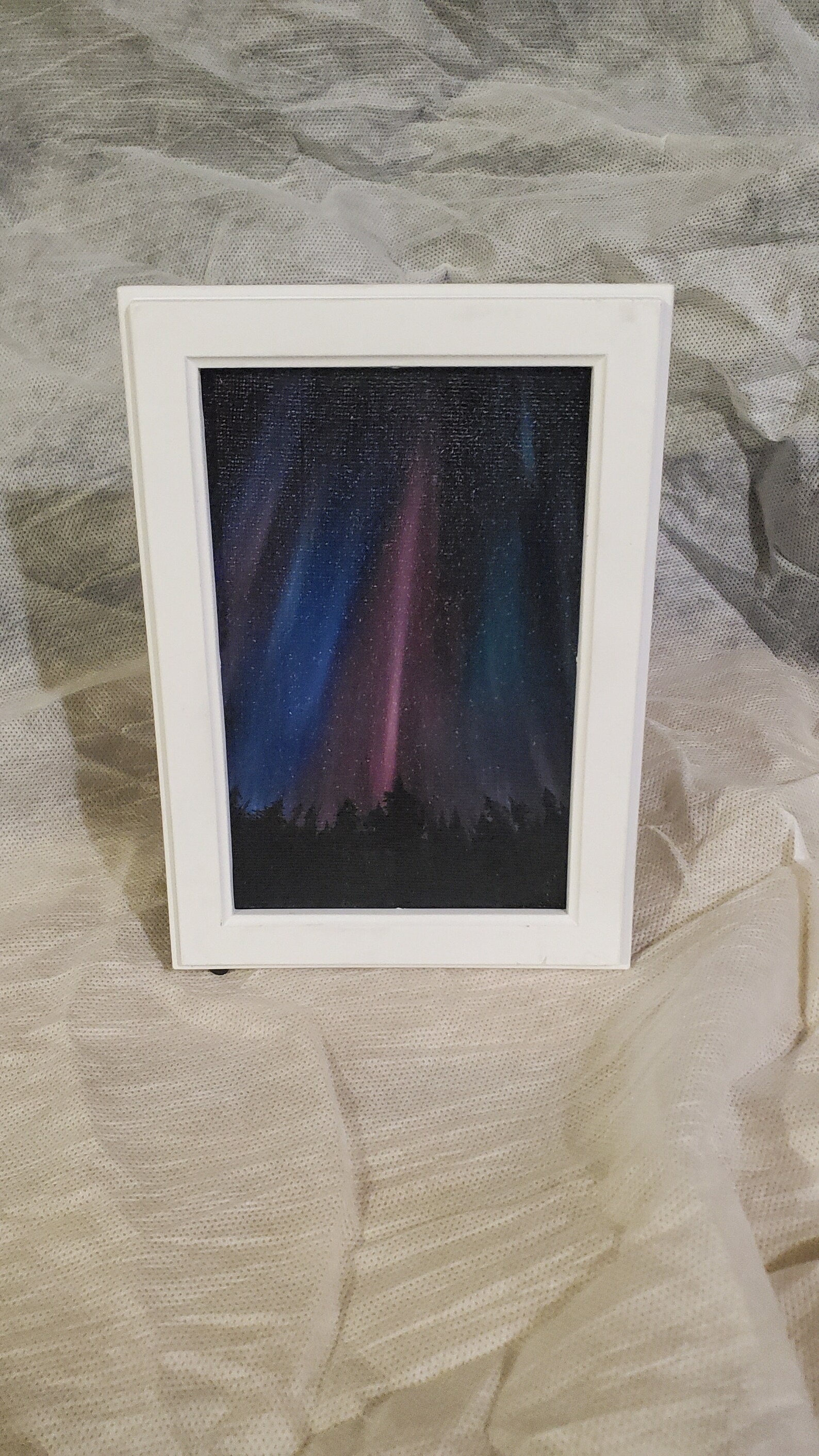Northern Lights Over Forest Tree Line. 4"x6" Oil on Canvas Board. - Etsy