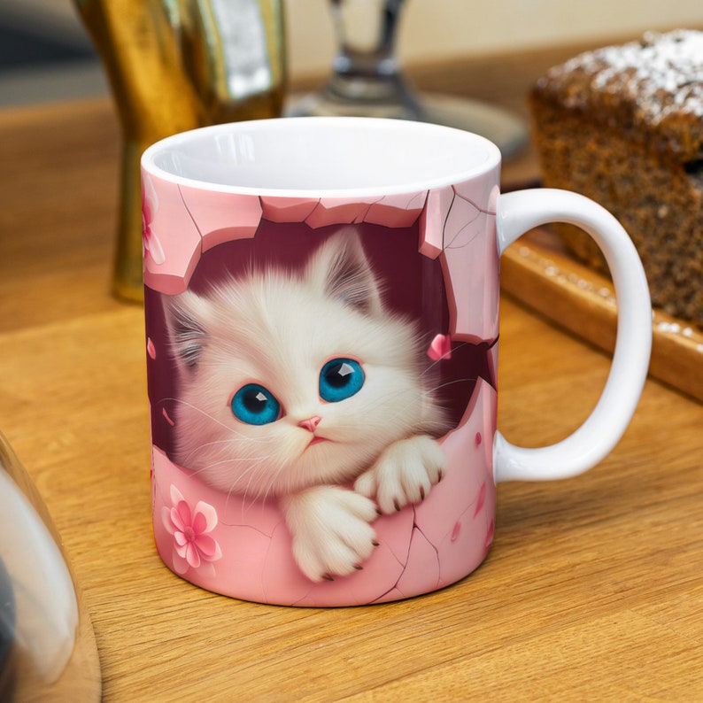 3D Cute Cat Mug Wrap Png,3d Floral Mug Wrap ,11oz & 15oz Coffee Cup ...