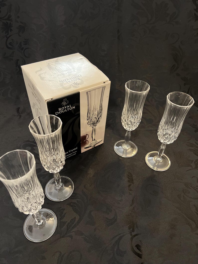 Set of 4 Vintage Royal Doulton Roma Crystal Champagne Flutes Prosecco ...