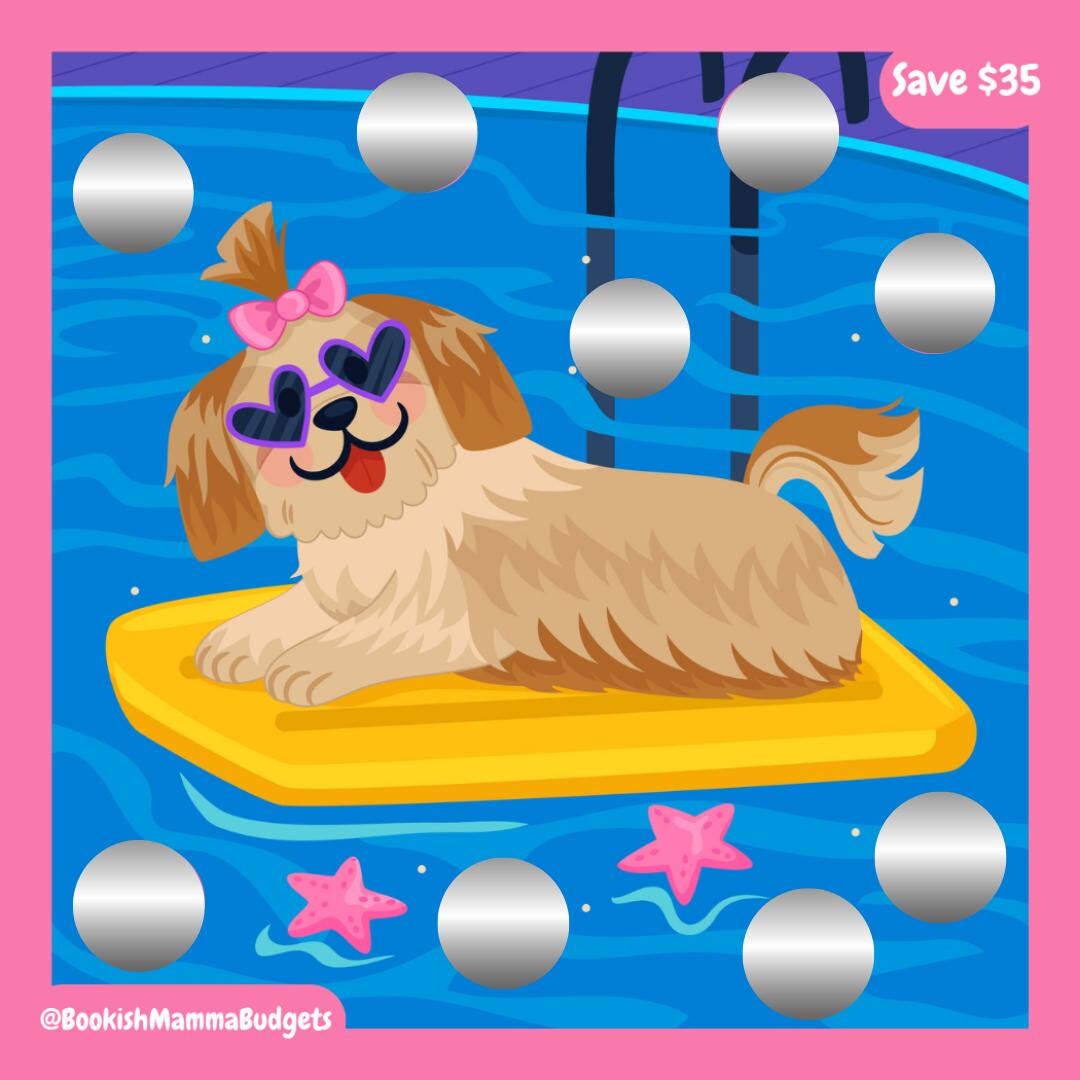 Dog Pool Party Pink - Float - Scratch and Save Square Challenge - A5 ...
