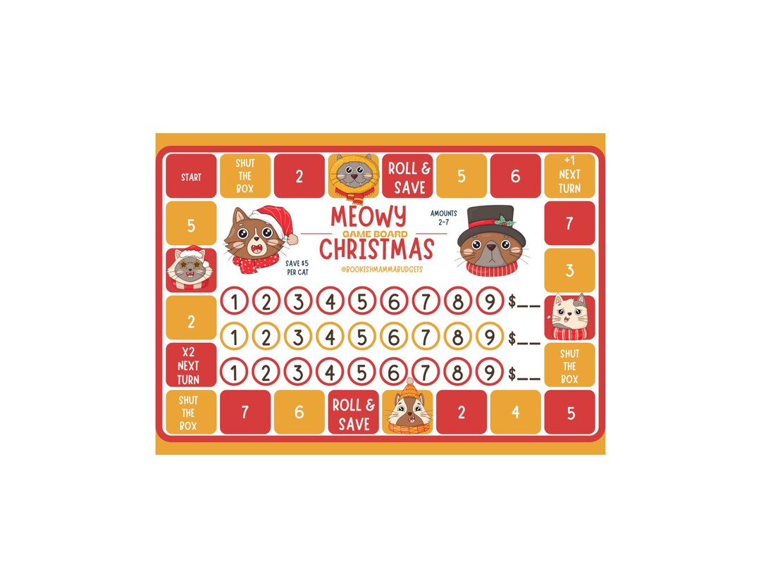 Meowy Christmas Savings Board Game: Holiday Budget Challenge (printable ...
