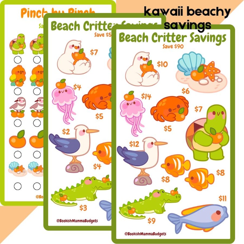 Kawaii Beach Critter Savings Challenge, Ocean Animal Budget Tracker ...