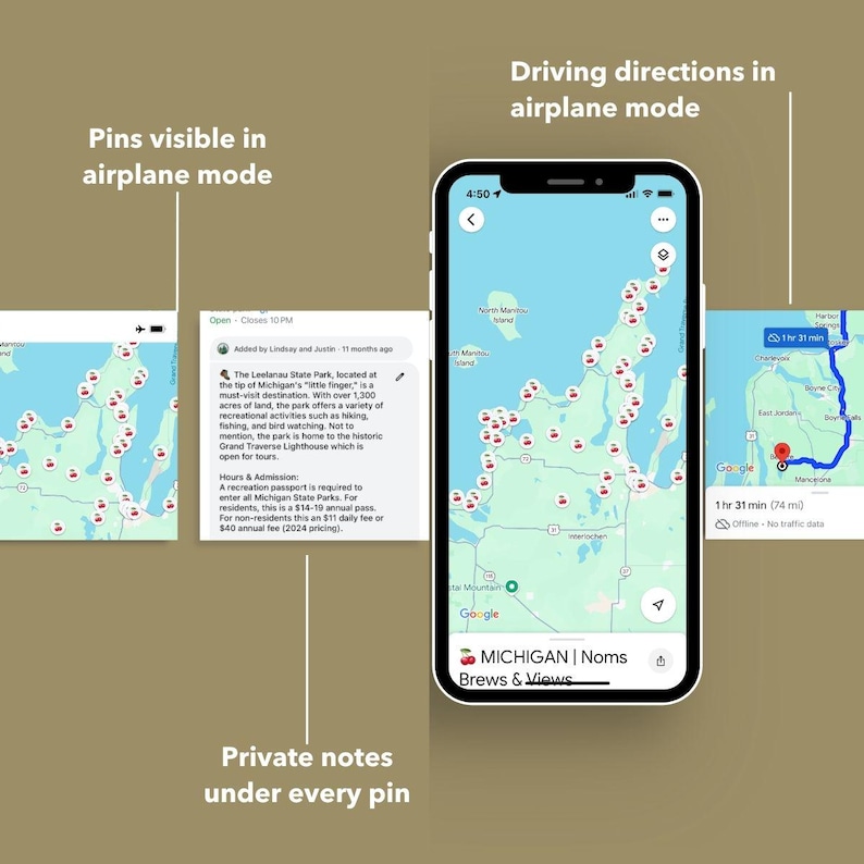Michigan Travel Map | Google Maps Itinerary, 390+ Locations (digital ...