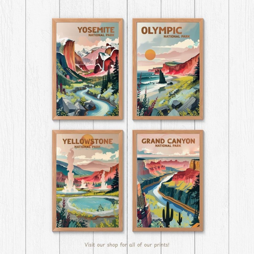 National Park Poster Set | Vintage Travel Art Prints (digital Download ...