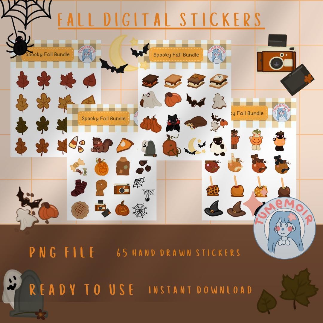 Cute Fall Digital Stickers Hand Drawn Planner & Spooky Autumn Goodnotes ...