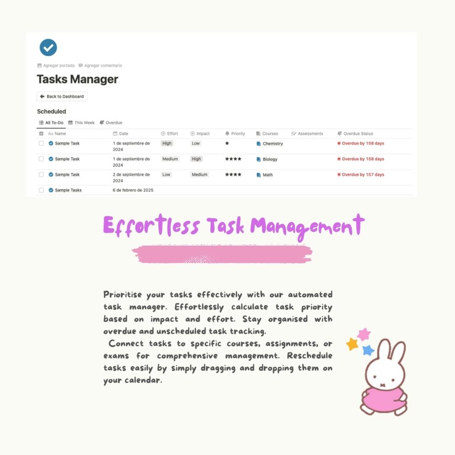 Notion Template ALL IN ONE I Notion Study I Notion Planner I Miffy ...
