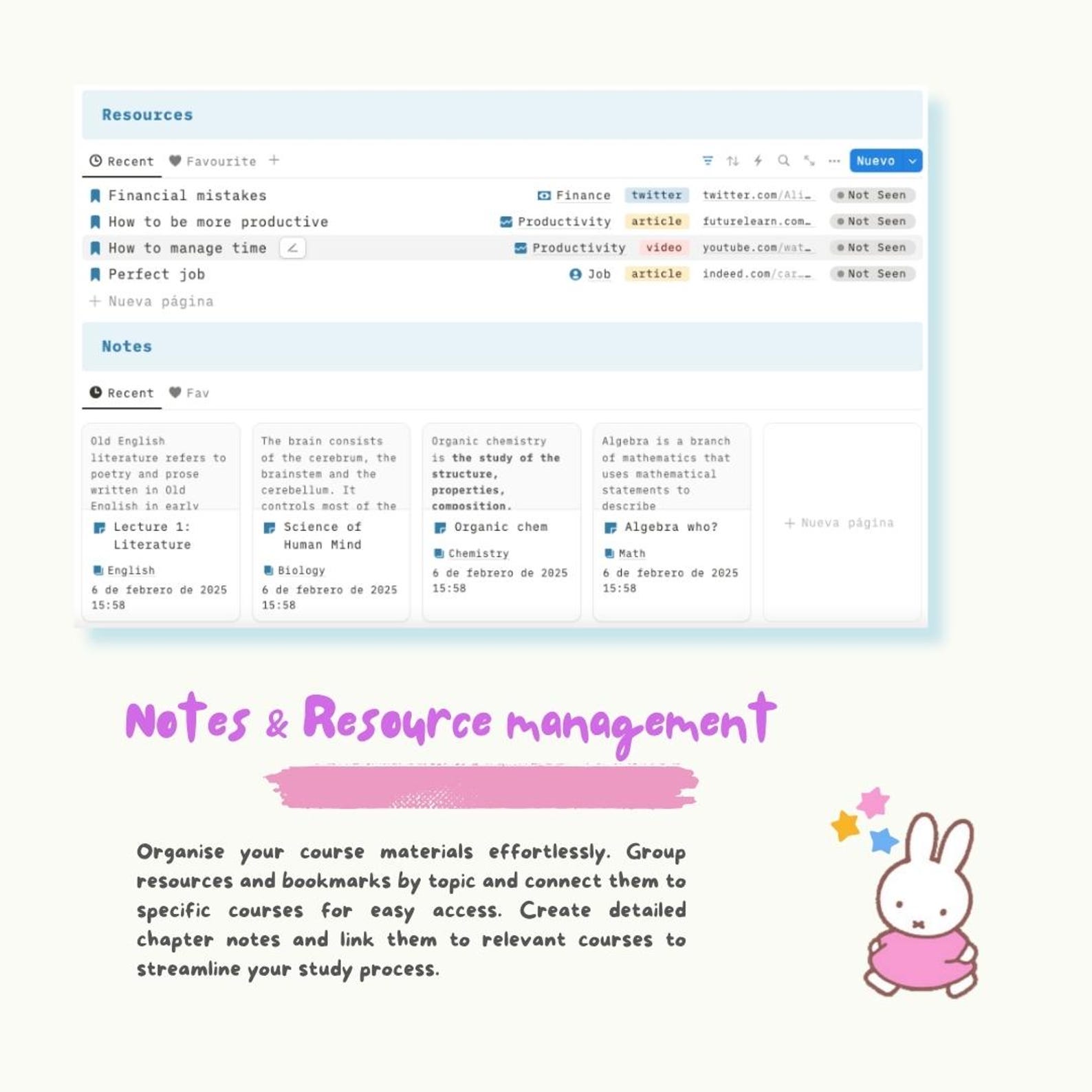 Notion Template ALL IN ONE I Notion Study I Notion Planner I Miffy ...