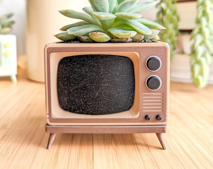 Retro TV Succulent Planter Milk Tea Cute Gift for Plant Lovers ...