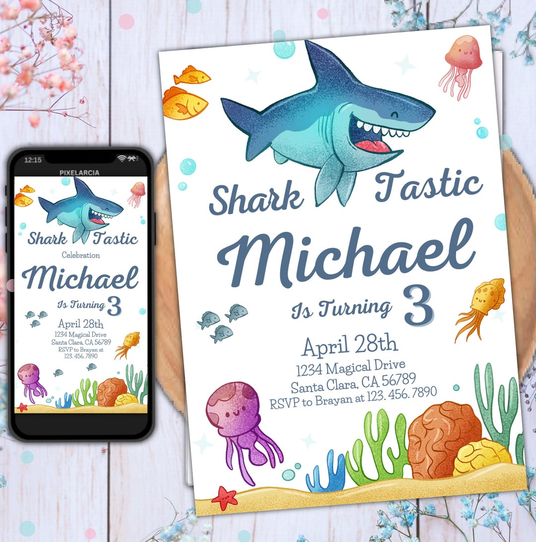 Editable Shark Invitation, Shark Invites, 5x7 Canva, Any Age Sharks ...