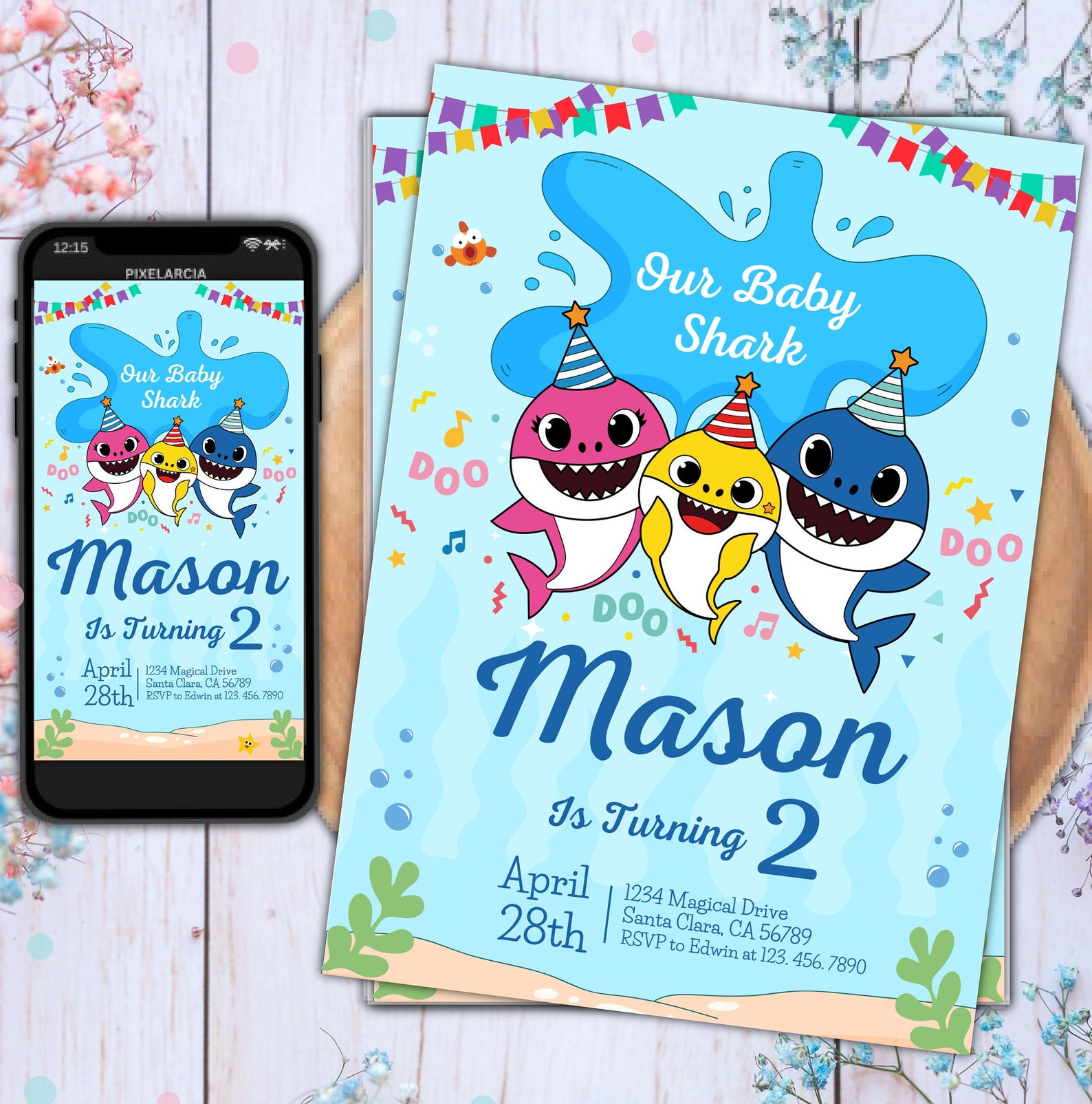 Baby Shark Birthday Invitation, Baby Shark Invitation, Baby Shark Theme ...