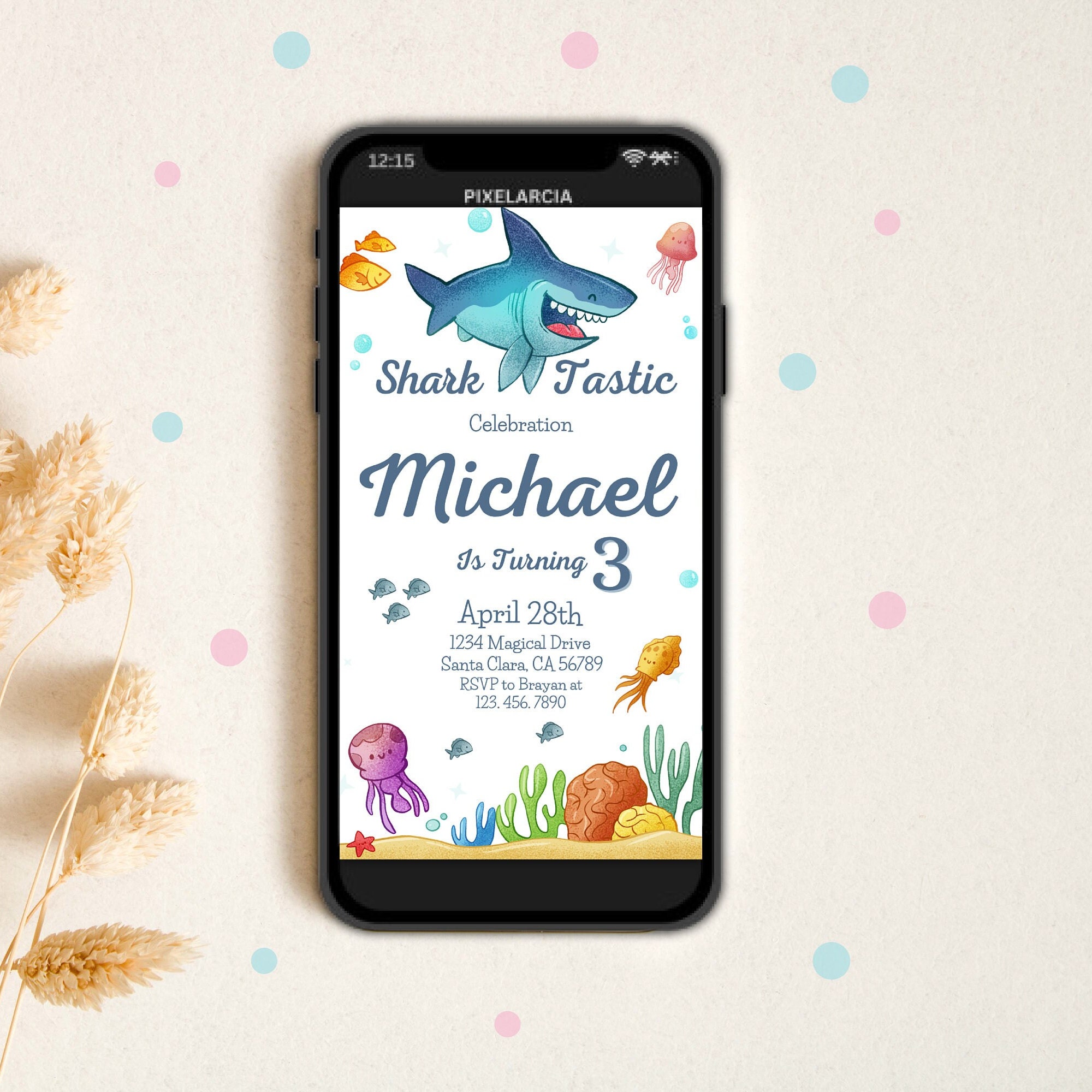 Editable Shark Invitation, Shark Invites, 5x7 Canva, Any Age Sharks ...