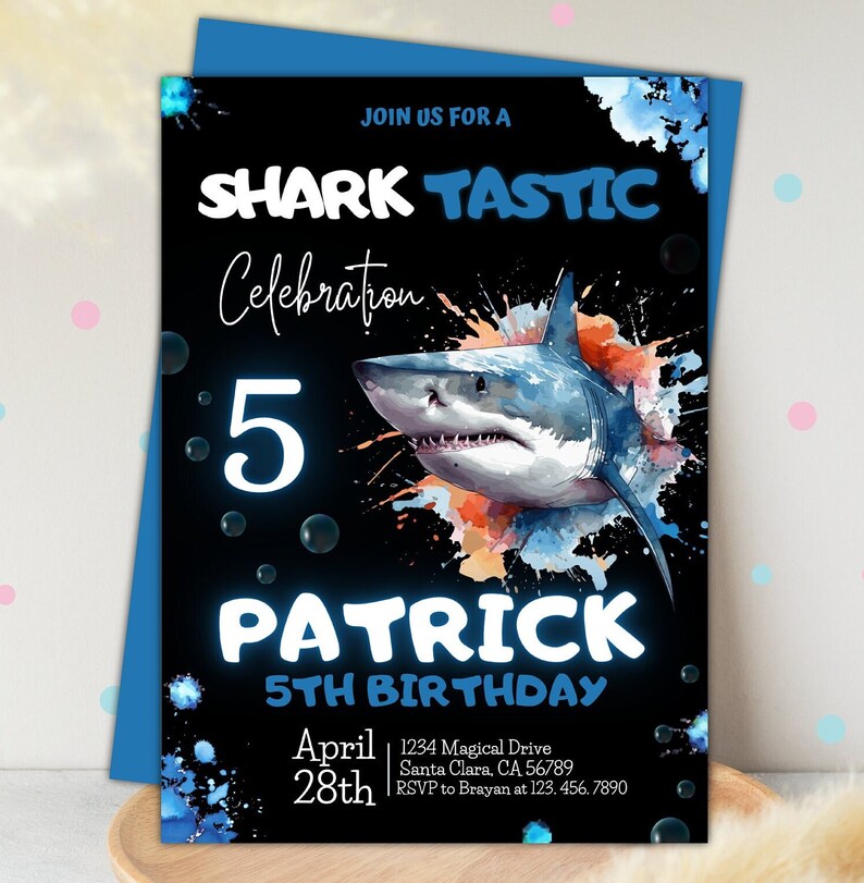 Editable Shark Invitation, Shark Invites, Shark Birthday Invitation ...