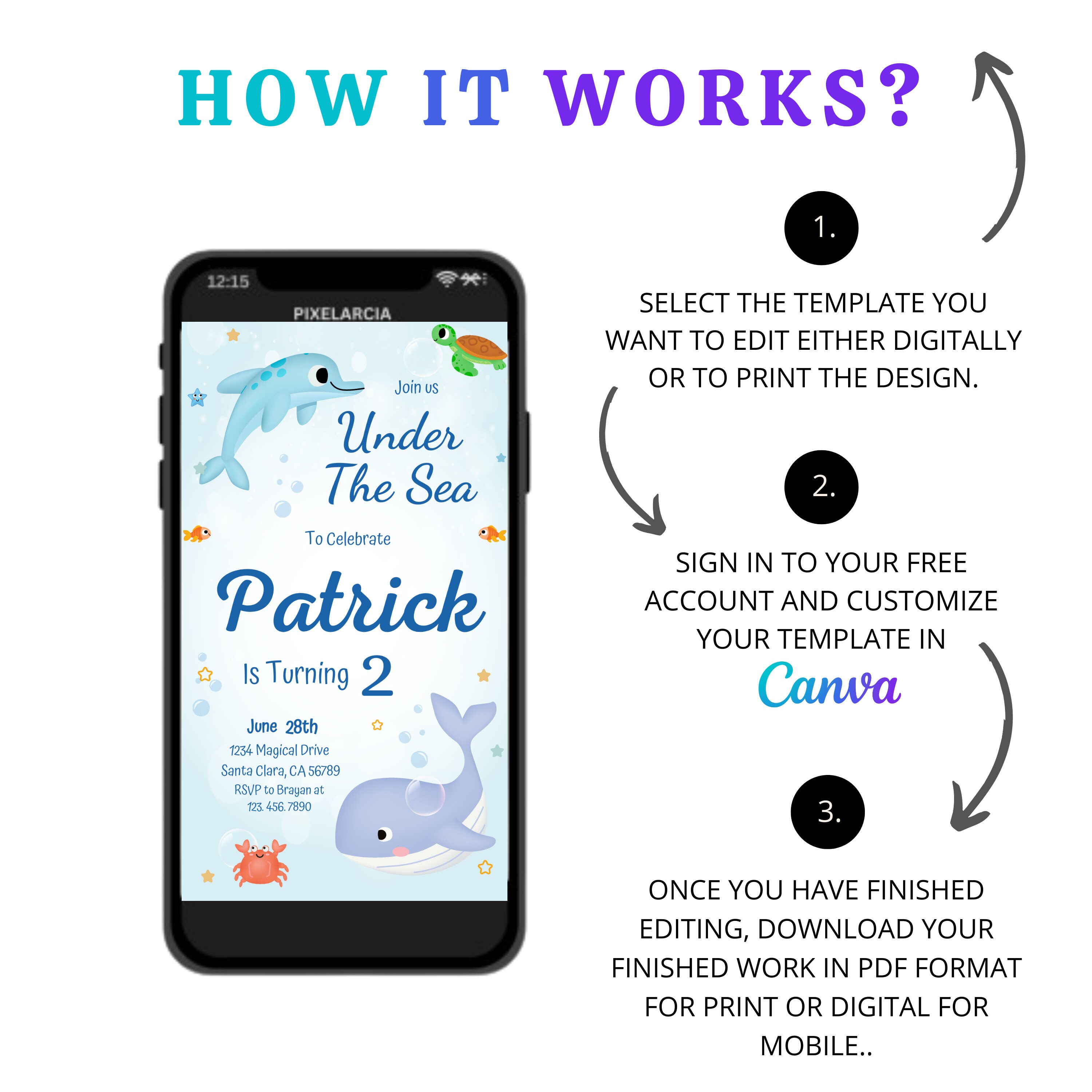 Editable Under the Sea Birthday Invitation, Editable Ocean Animals ...