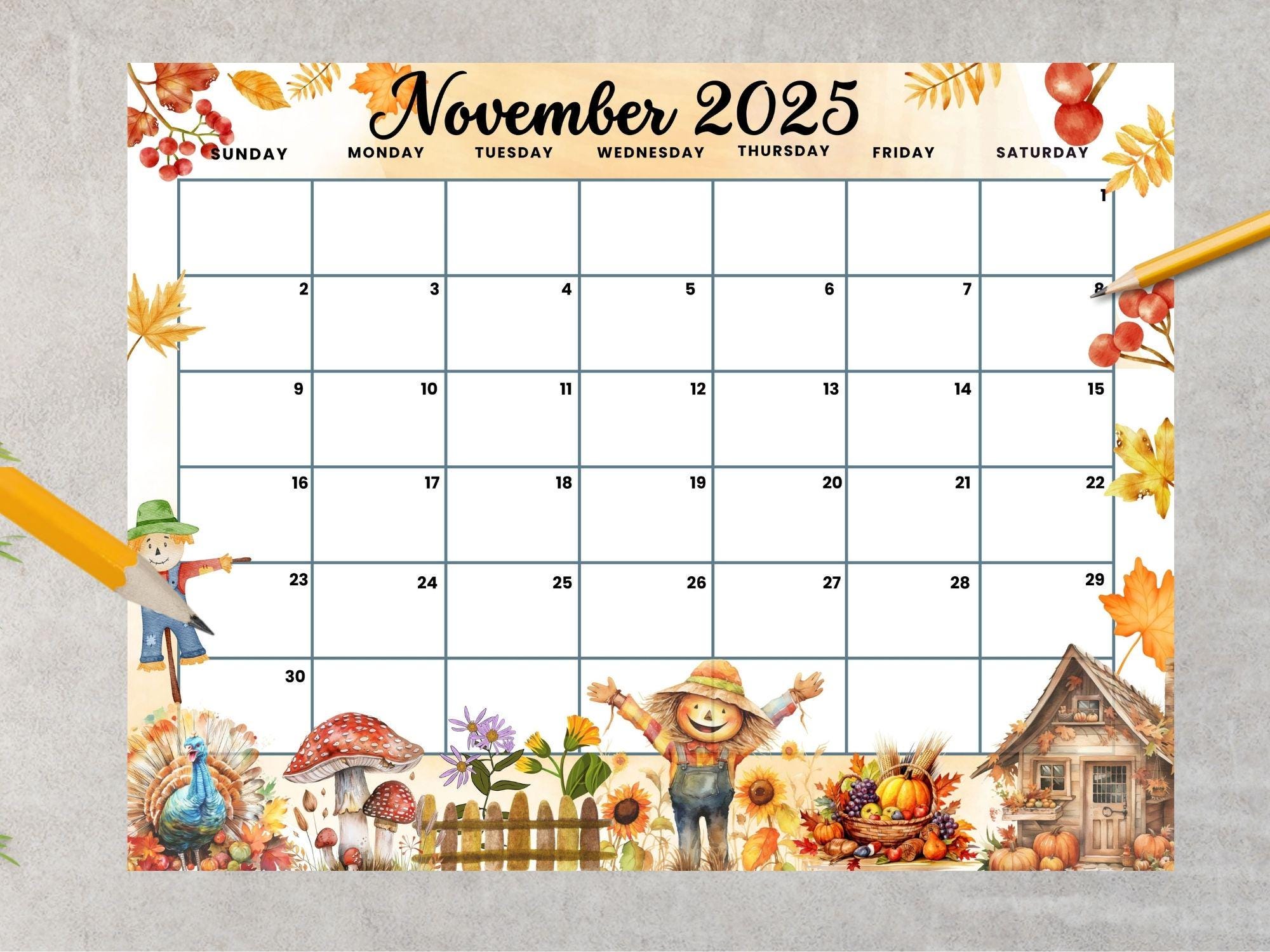 EDITABLE November 2025 Calendar, Happy Thanksgiving Planner With ...