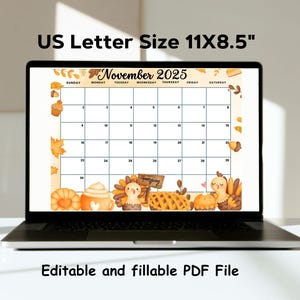 EDITABLE November 2025 Calendar, Happy Thanksgiving Planner With Turkey ...